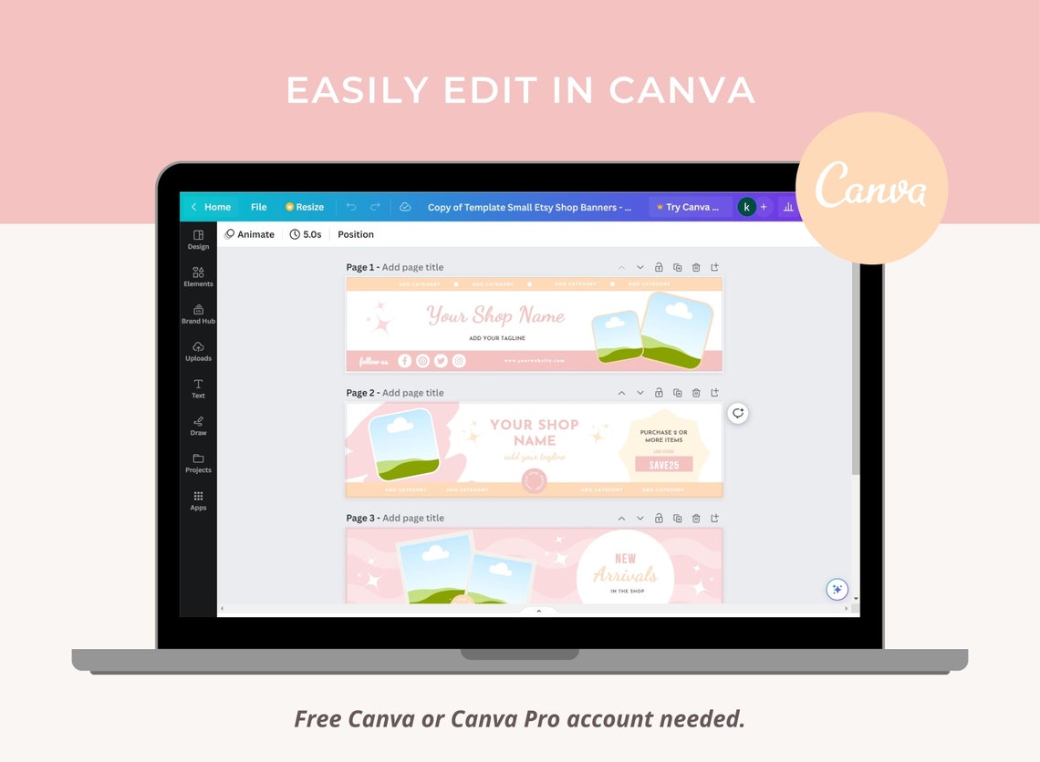 Pink Etsy Shop Banner Set Etsy Branding Kit Canva Templates Etsy Store ...