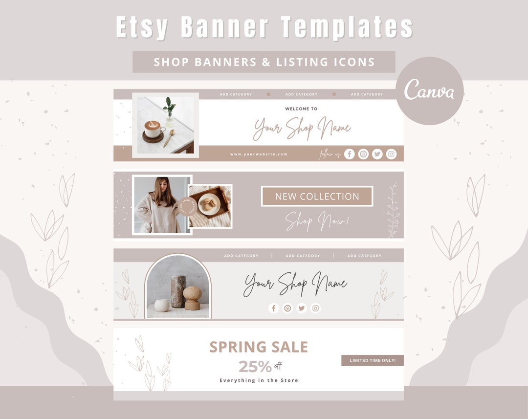 Neutral Etsy Shop Banner Templates, Beige Etsy Shop Mockup, Etsy Shop ...