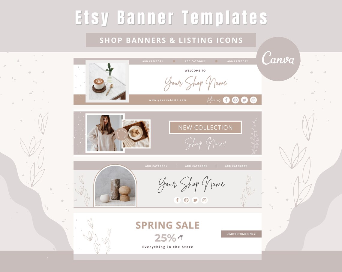 Neutral Etsy Shop Banner Templates Beige Etsy Shop Mockup Etsy Shop ...