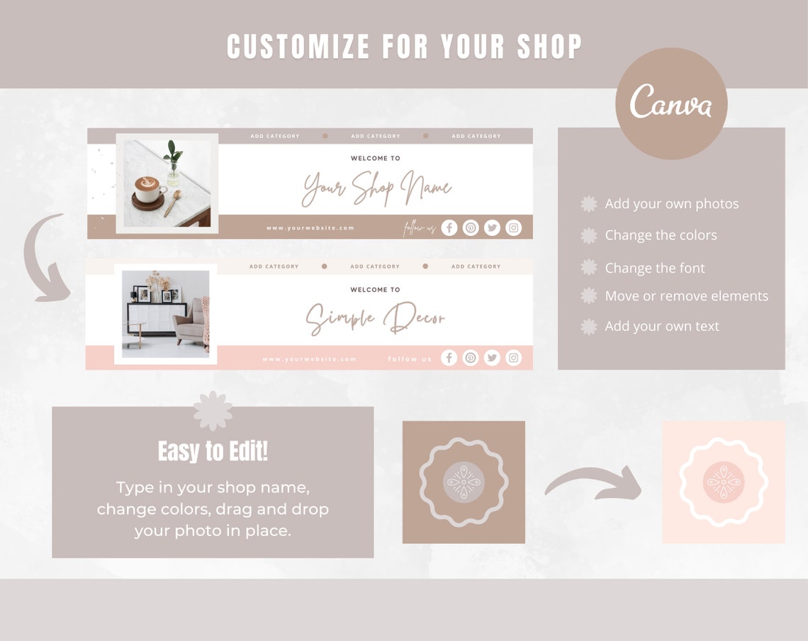Neutral Etsy Shop Banner Templates Beige Etsy Shop Mockup Etsy Shop ...