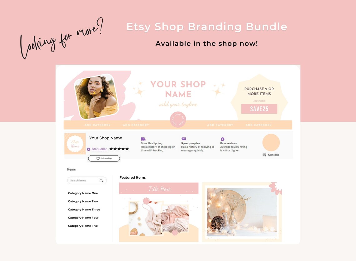Pink Etsy Shop Banner Set Etsy Branding Kit Canva Templates Etsy Store ...