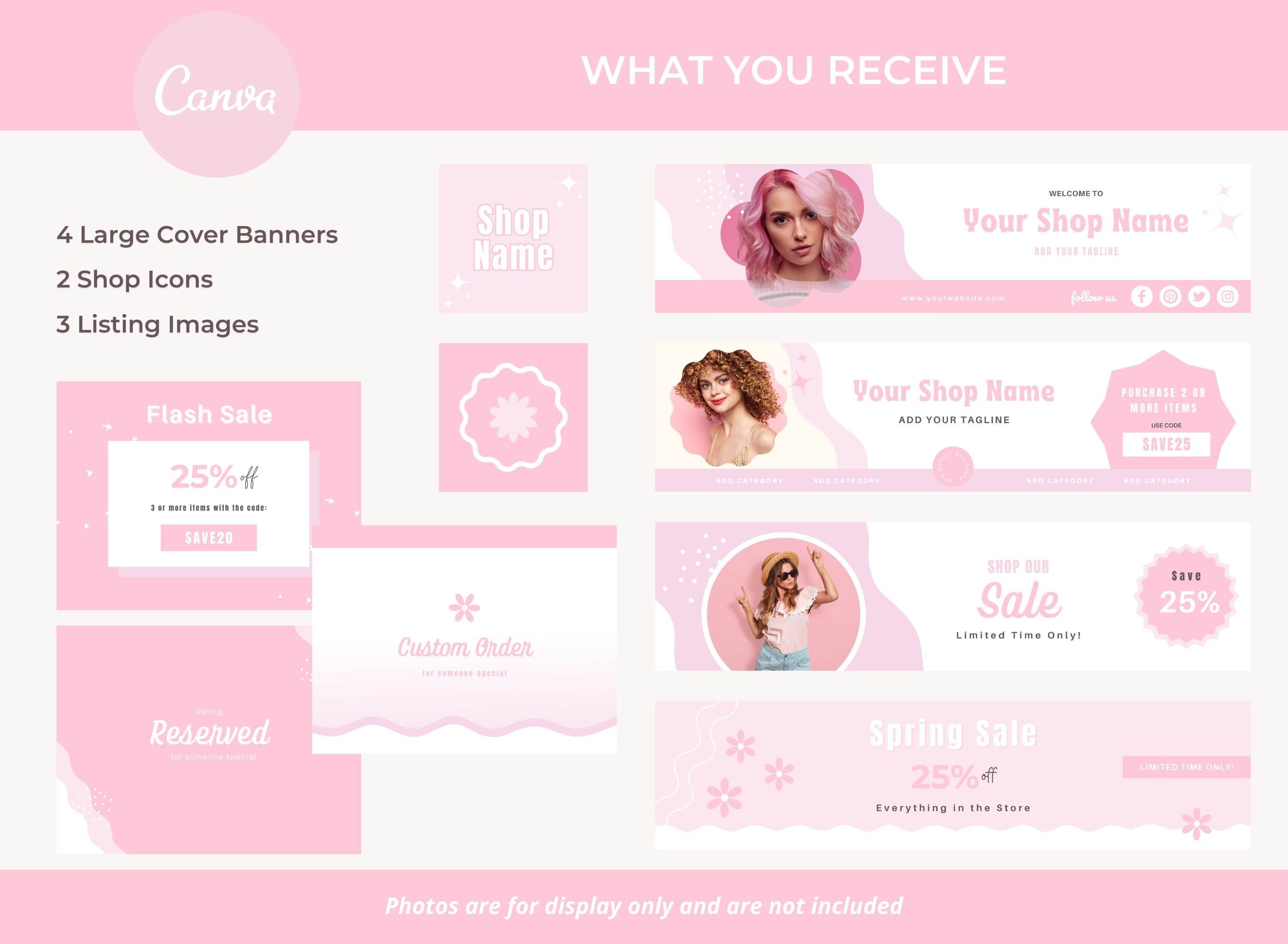 Pink Etsy Shop Banner Templates, Etsy Branding Kit, Light Pink Canva ...