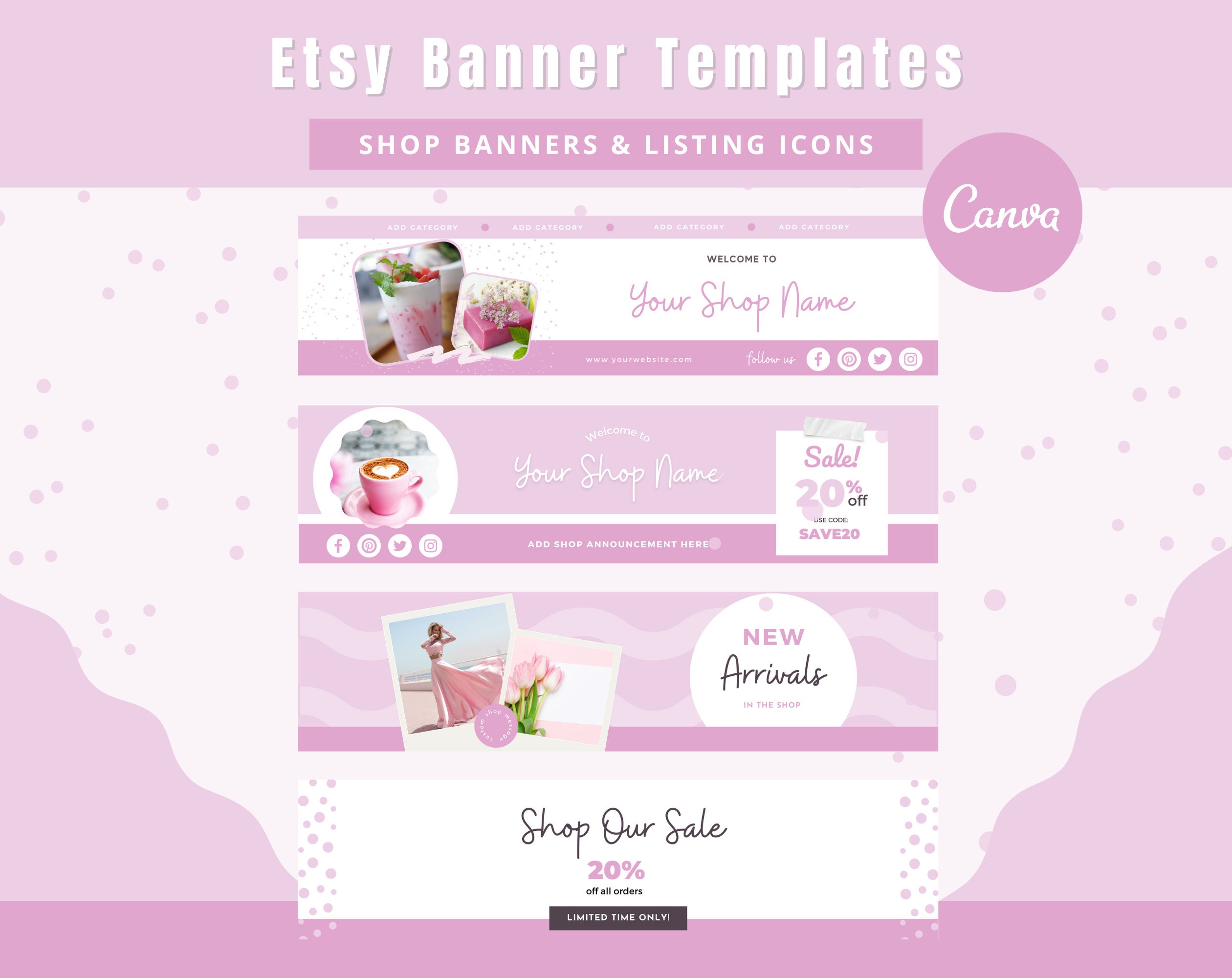 Pink Etsy Shop Banner Templates, Etsy Branding Kit, Canva Templates ...
