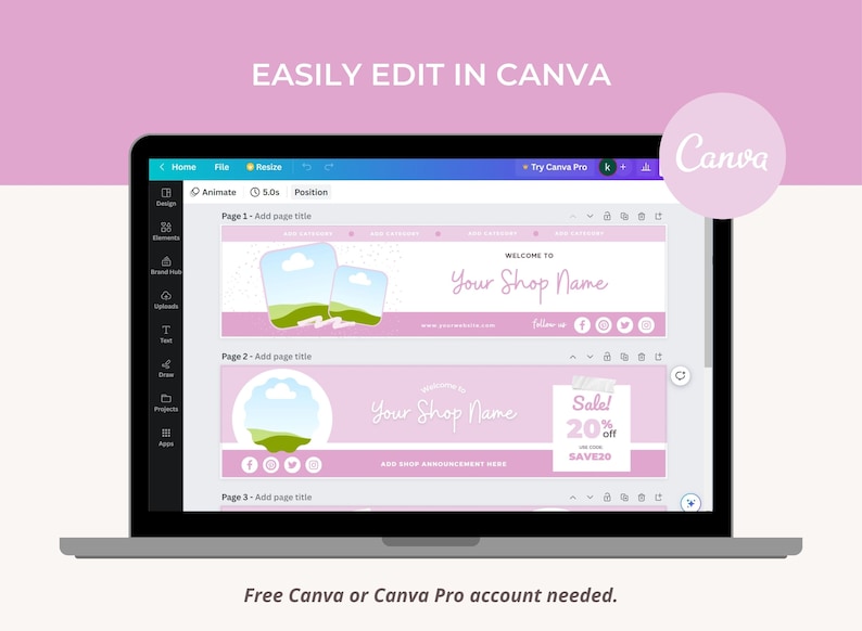 Pink Etsy Shop Banner Templates, Etsy Branding Kit, Canva Templates ...