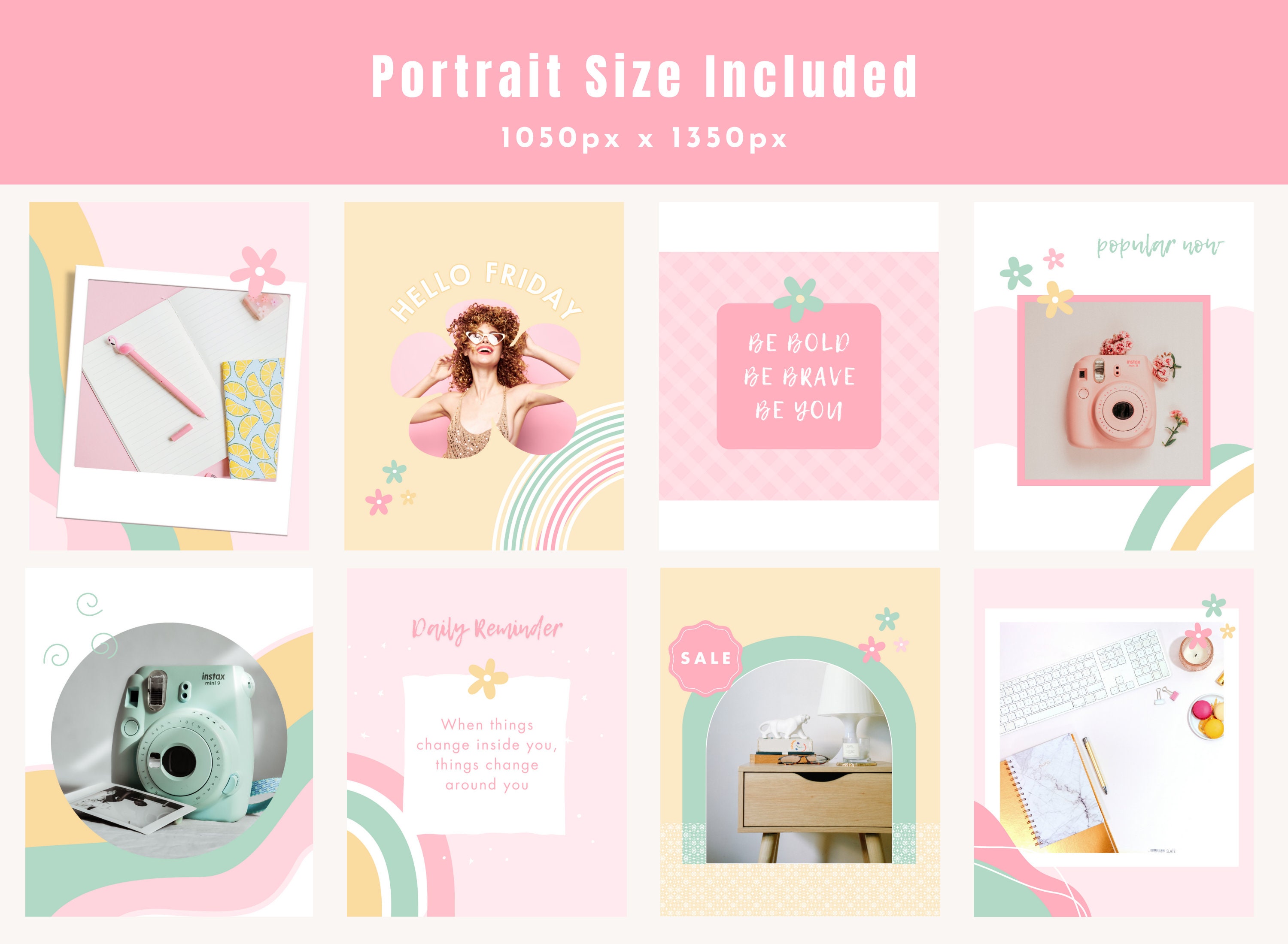 Rainbow Instagram Post Templates Canva, Instagram Templates Design ...