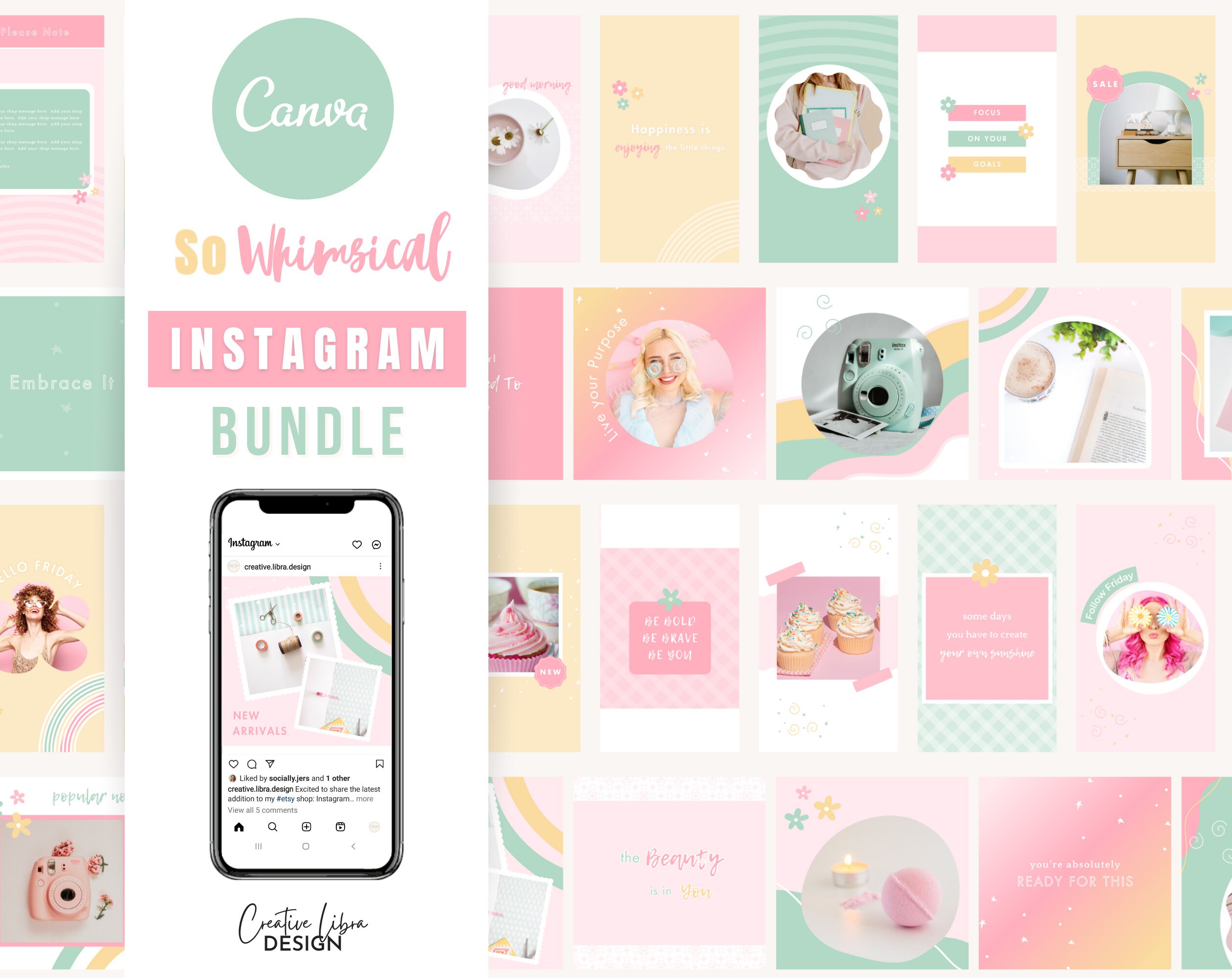 Instagram Post Template Canva Bundle, Rainbow Social Media Templates ...