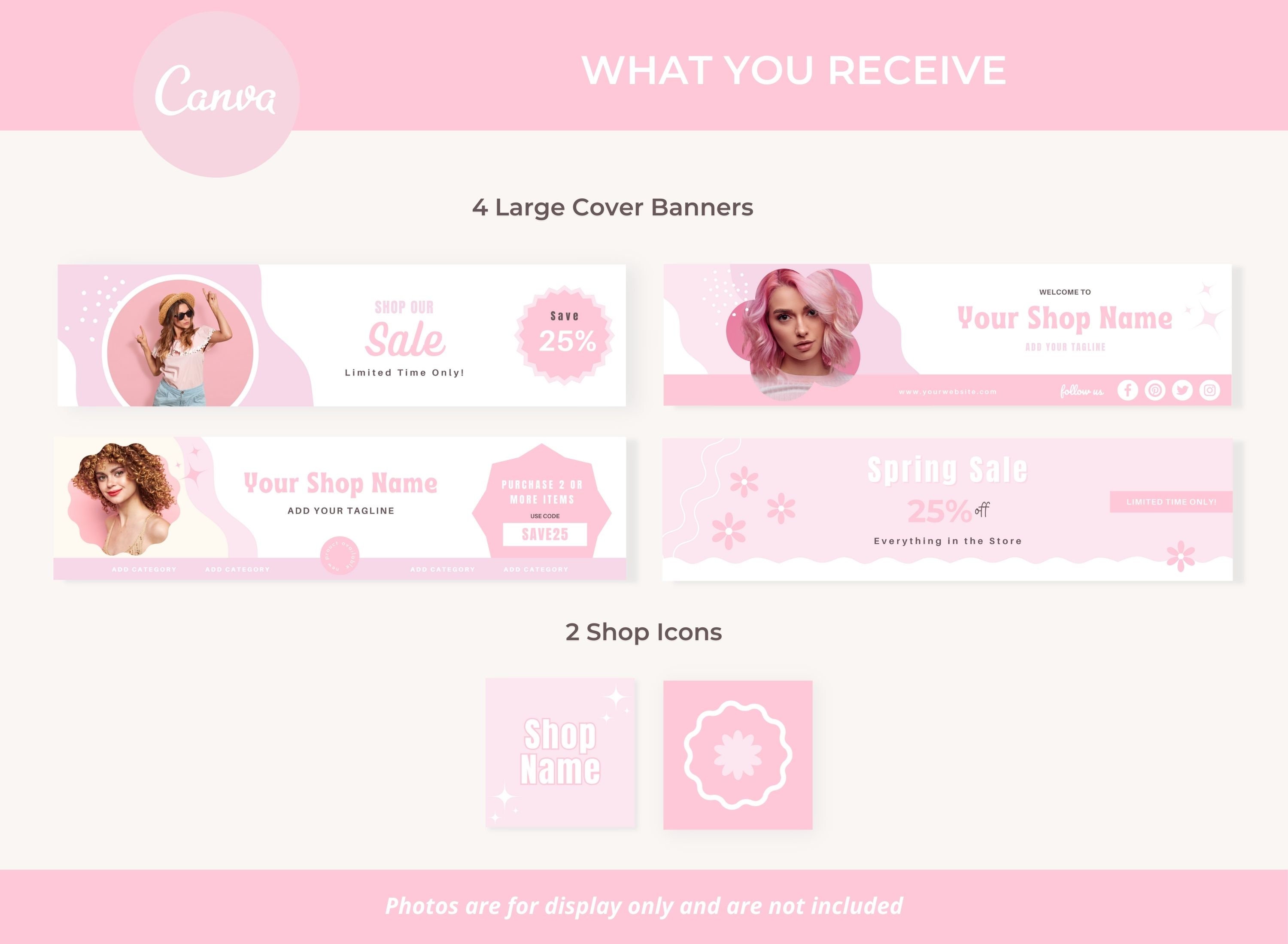 Pink Etsy Shop Banner Templates, Etsy Branding Kit, Light Pink Canva ...
