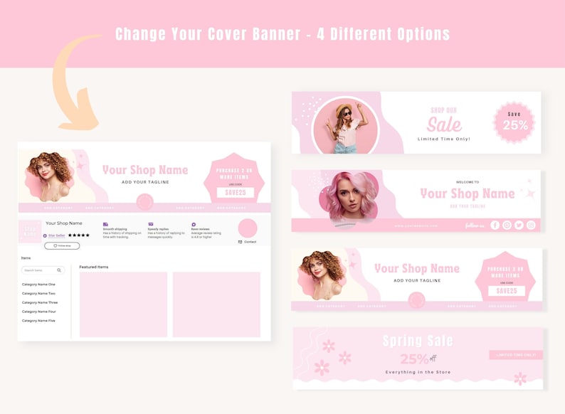 Pink Etsy Shop Banner Templates, Etsy Branding Kit, Light Pink Canva ...