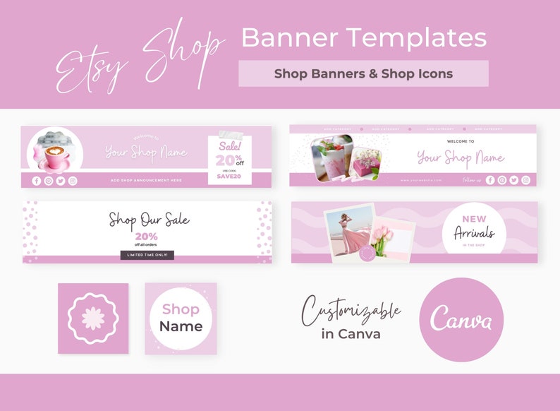 Pink Etsy Shop Banner Templates, Etsy Branding Kit, Canva Templates ...