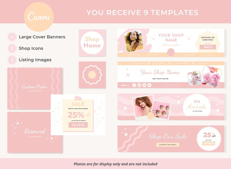 Pink Etsy Shop Banner Set, Etsy Branding Kit, Canva Templates, Etsy ...
