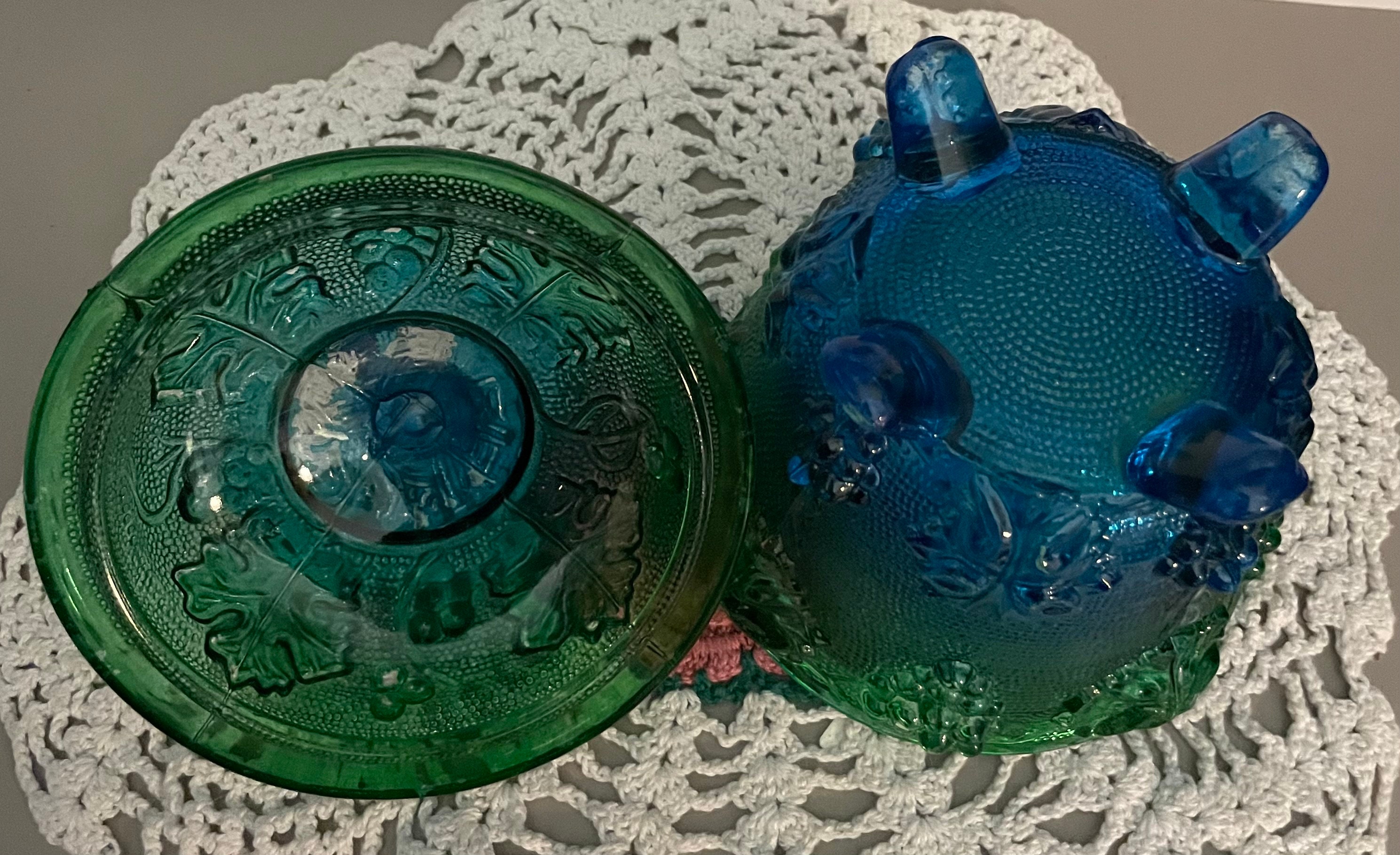 Vintage 1950s Blue Green Candy Vanity Powder Jar With Grapes and Leaves ...