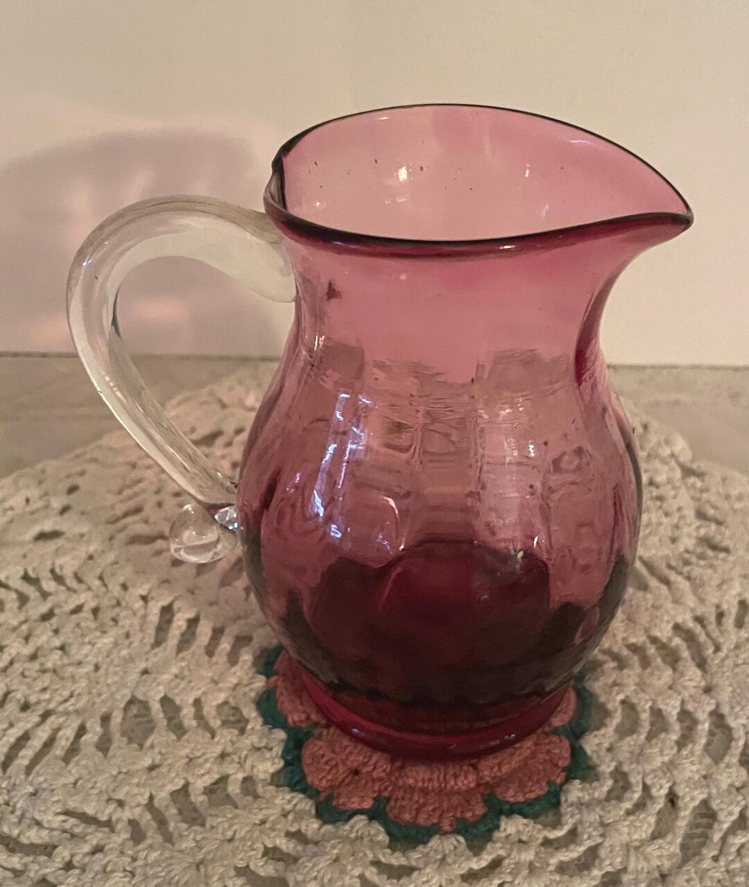 Small Cranberry Pilgrim Glass Pitcher Vintage Hand Blown Art Glass - Etsy