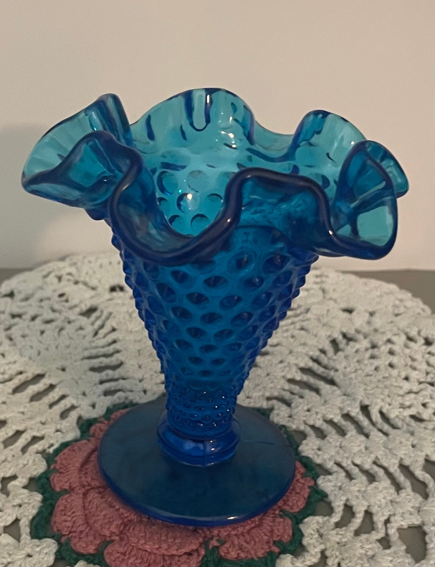 Vtg Fenton Blue Hobnail Fluted Ruffled Vase - Etsy
