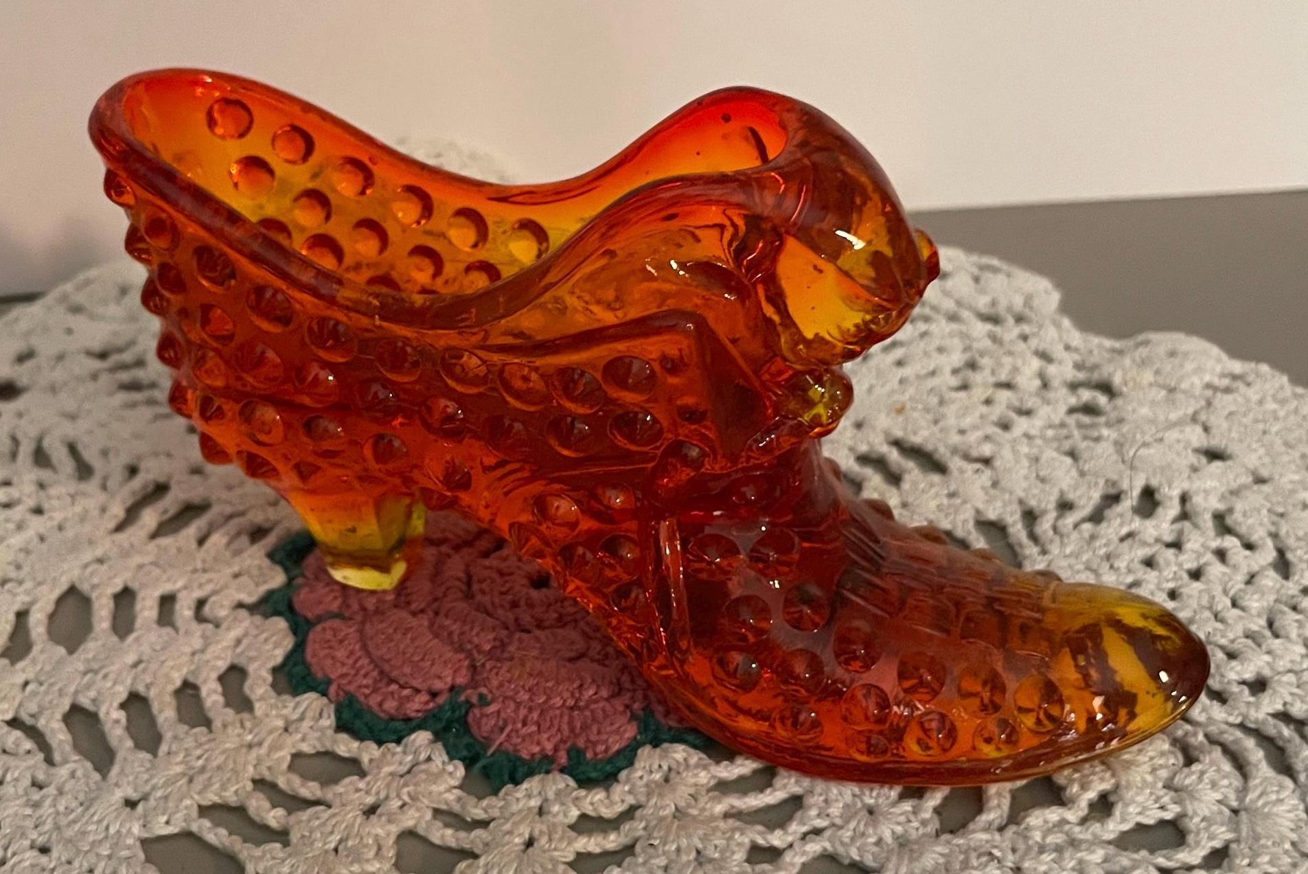 Amberina orange Fenton Hobnail Slipper - Etsy