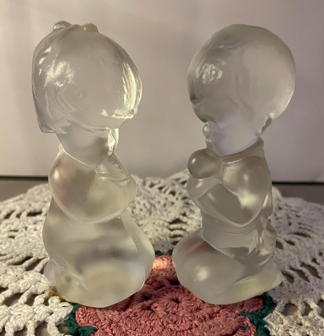 Fenton Frosted Satin Glass Praying Boy and Girl - Etsy