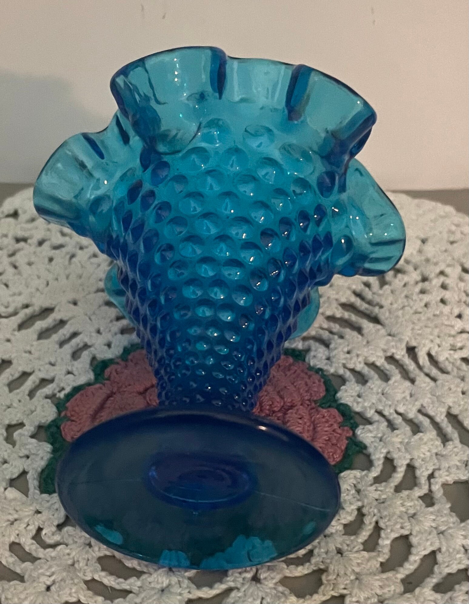 Vtg Fenton Blue Hobnail Fluted Ruffled Vase - Etsy