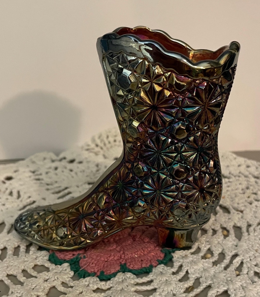 Fenton Iridescent Art Glass Purple Carnival Glass Daisy Button Boot ...
