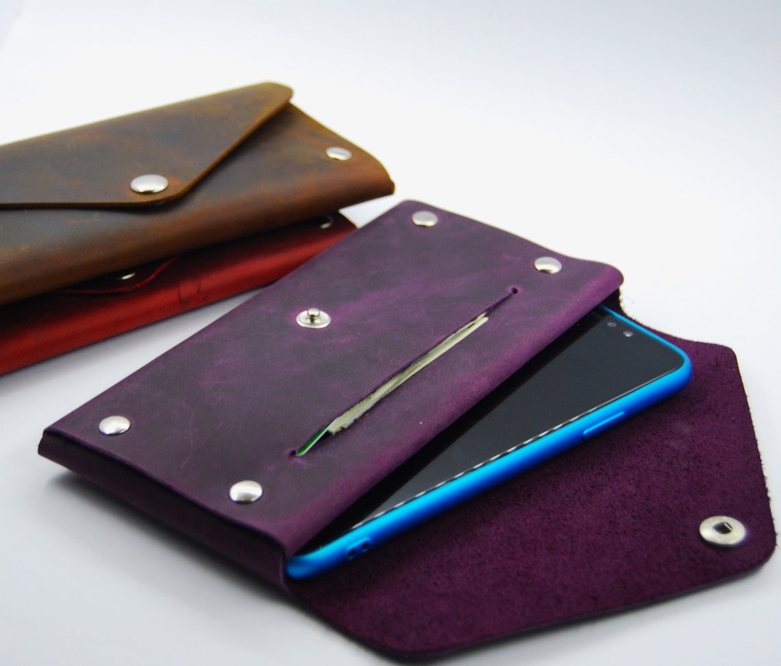 Handmade Leather Phone Wallet: Card & Cash Pocket - Fits 6.5" Phone - Etsy