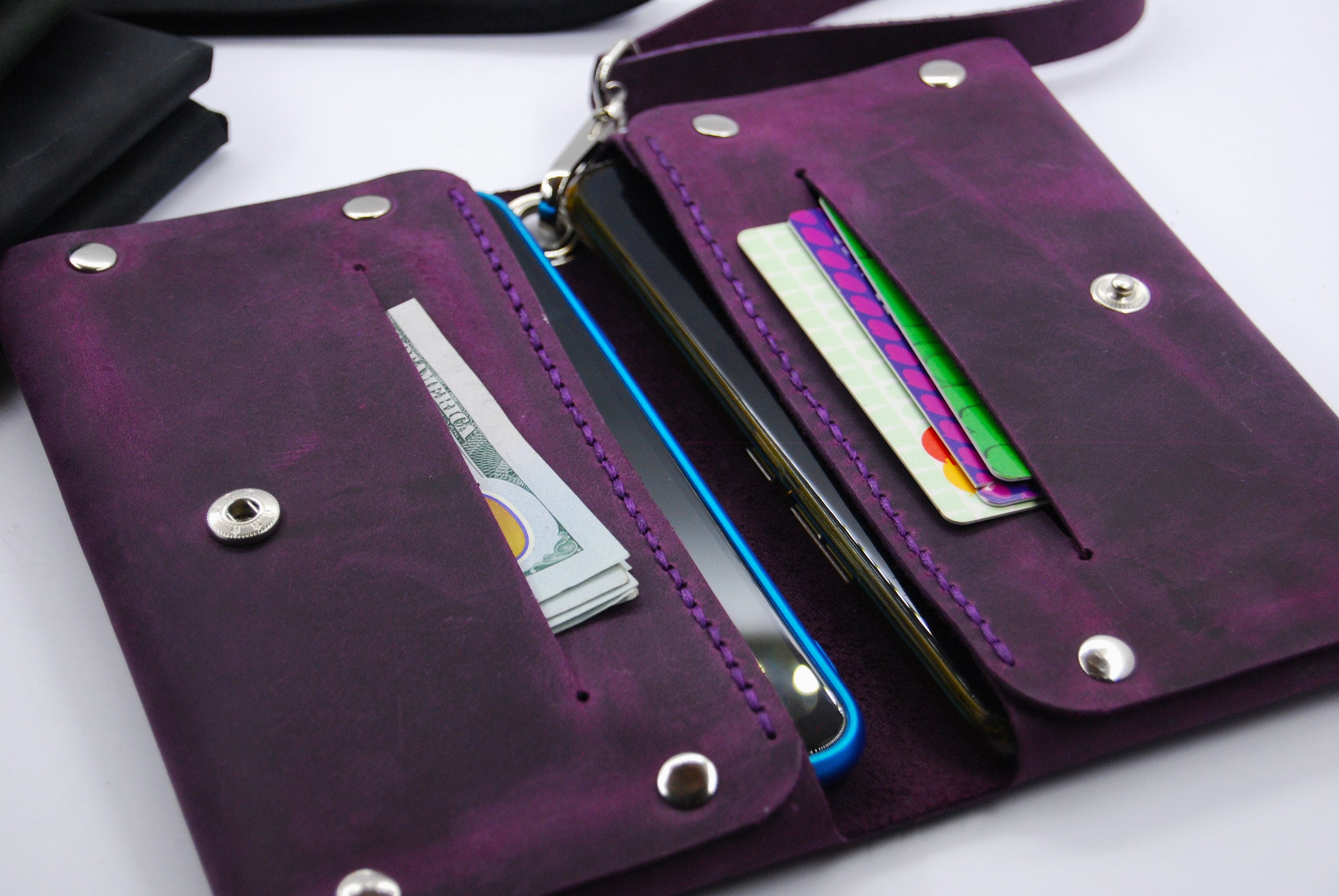 Handmade Leather Case for Two Phones, Leather Dual Phone Wallet, Double ...