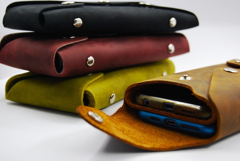 Handmade Leather Dual Phone Case: Origami Wallet - Etsy