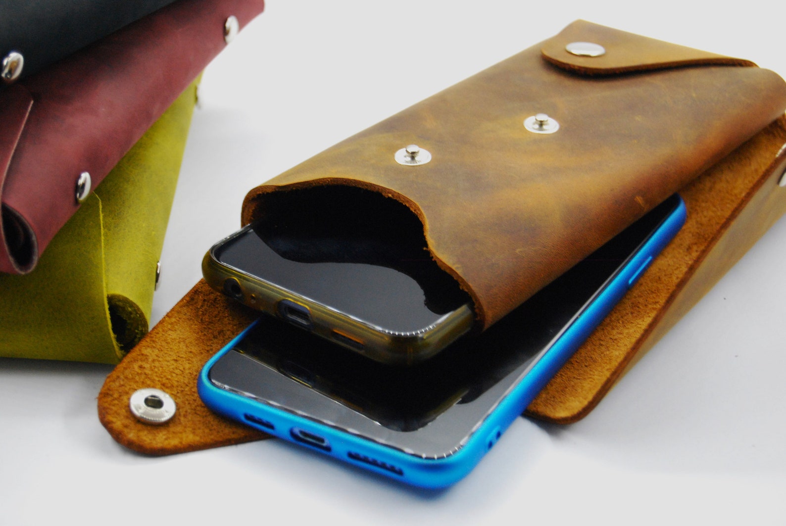 Handmade Leather Dual Phone Case: Origami Wallet - Etsy