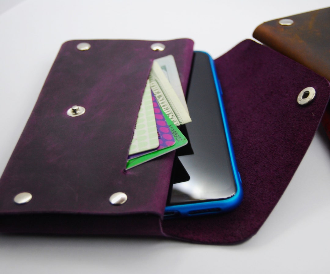 Handmade Leather Phone Wallet: Card & Cash Pocket - Fits 6.5" Phone ...