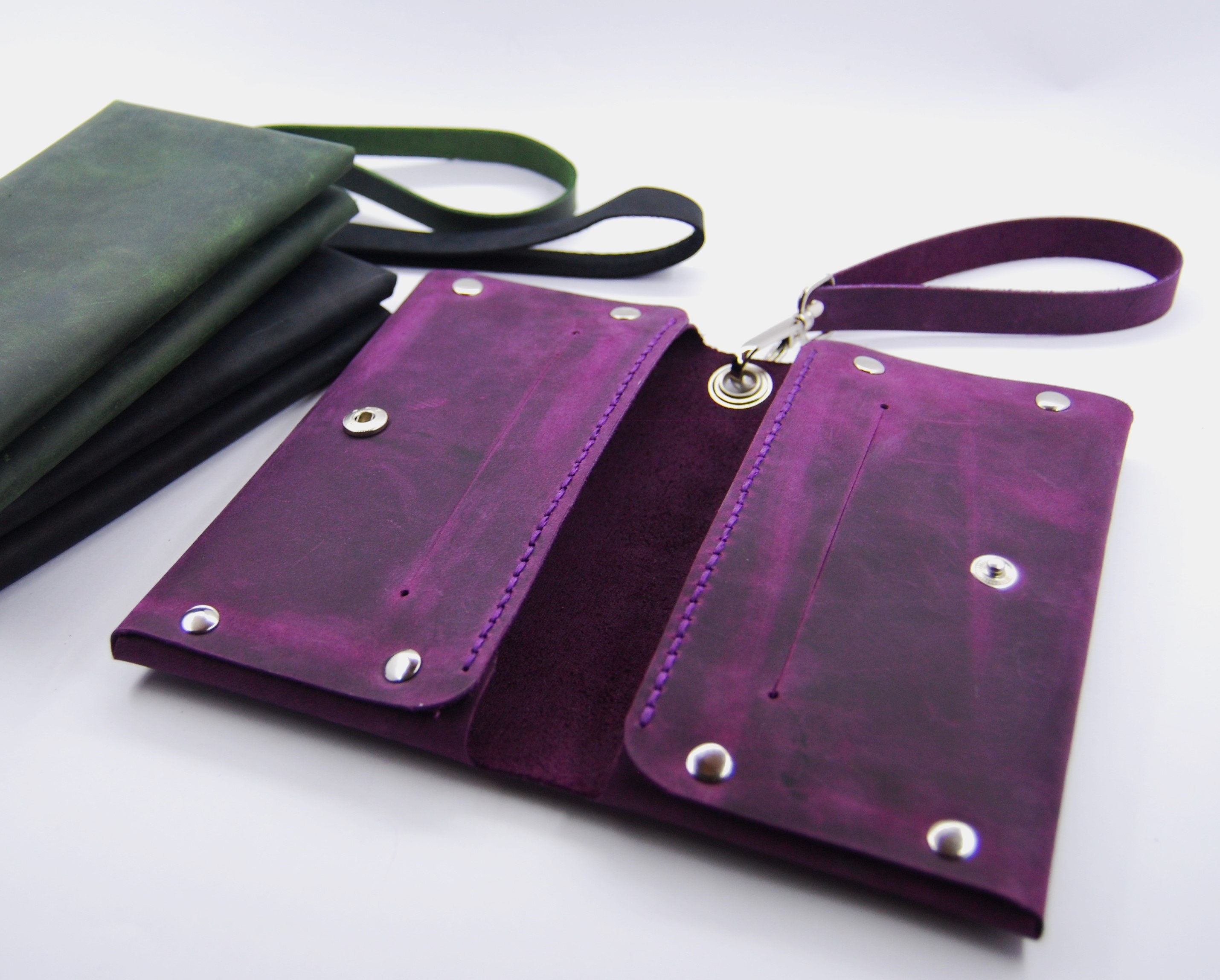 Handmade Leather Case for Two Phones, Leather Dual Phone Wallet, Double ...