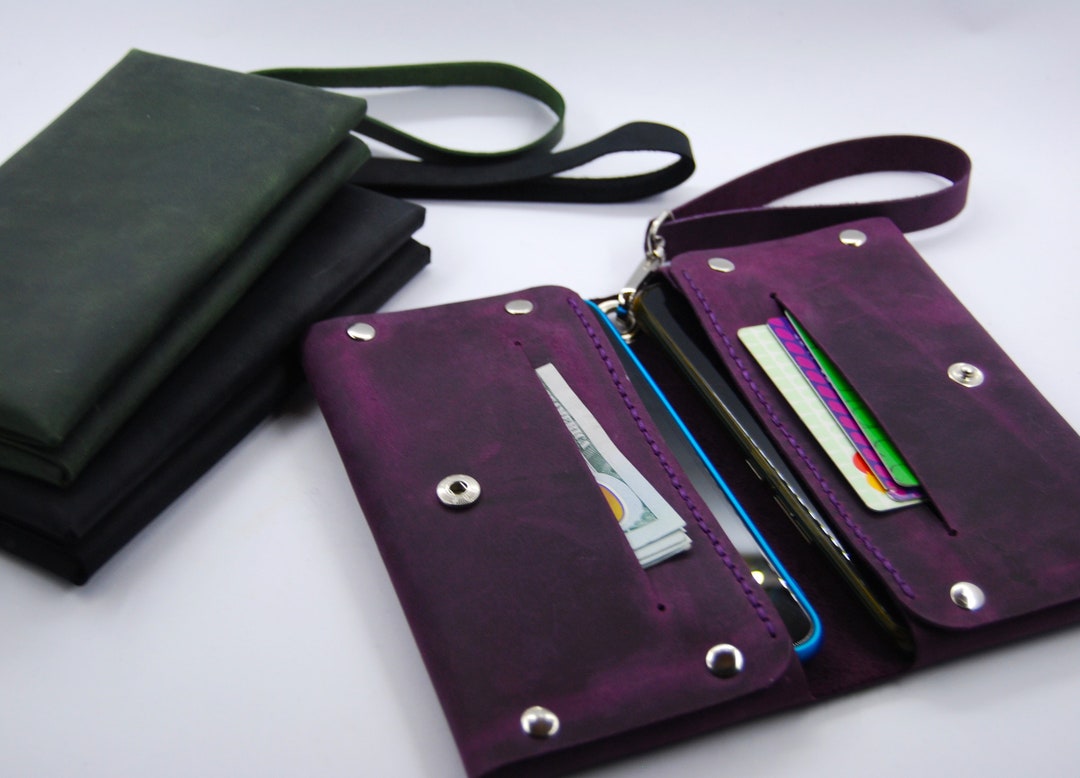 Double Phone Holder Wallet, Leather Dual Phone Wallet With Wristlet ...