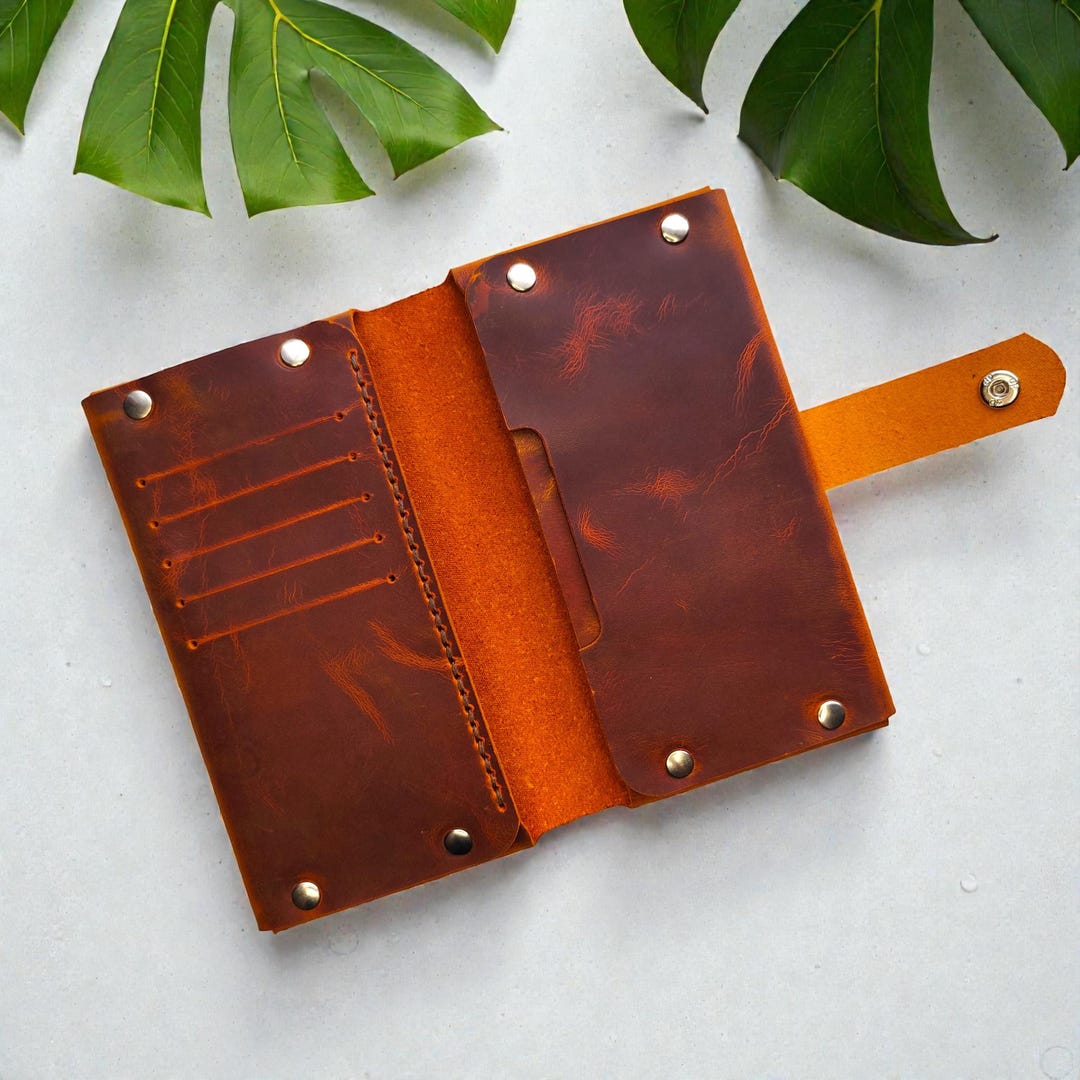 Handmade Leather Double Phone Wallet: Bifold Case With Card Slots (USA ...