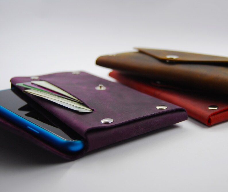 Handmade Leather Phone Wallet: Card & Cash Pocket - Fits 6.5" Phone - Etsy