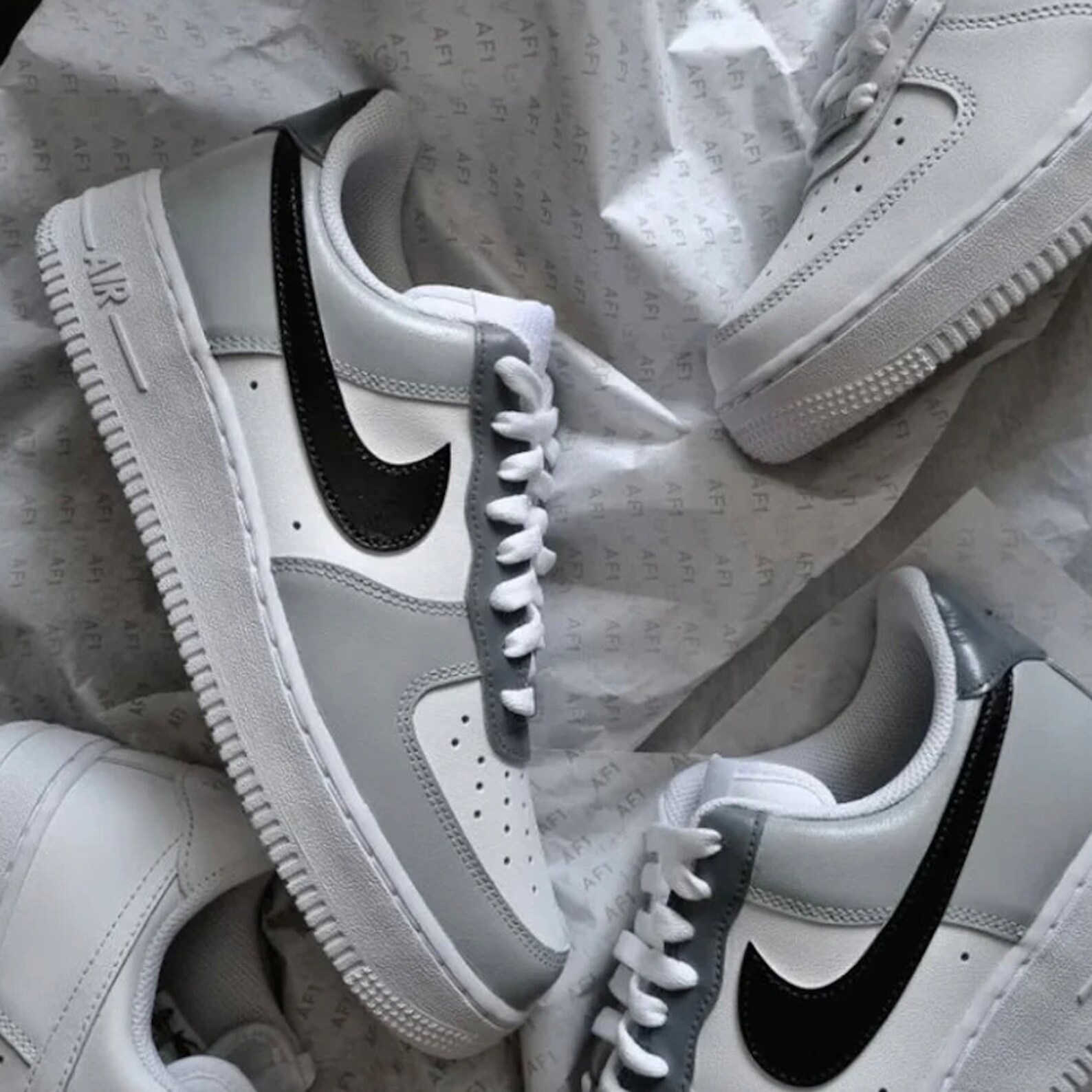 Black&grey Custom Nike Air Force 1's / customized Af1s - Etsy