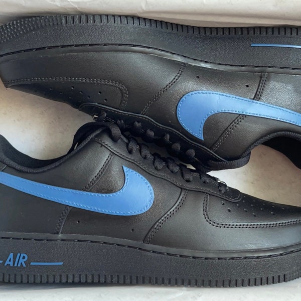 Nike Air Force 1 Black and Blue - Etsy