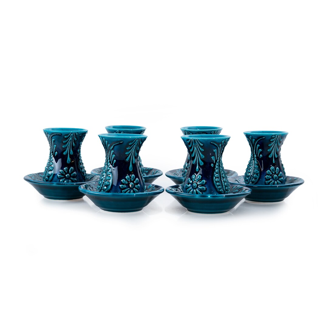 Turkish Ottoman Tea Ceramic Cups Set of 6 Blue Handpainted - Etsy