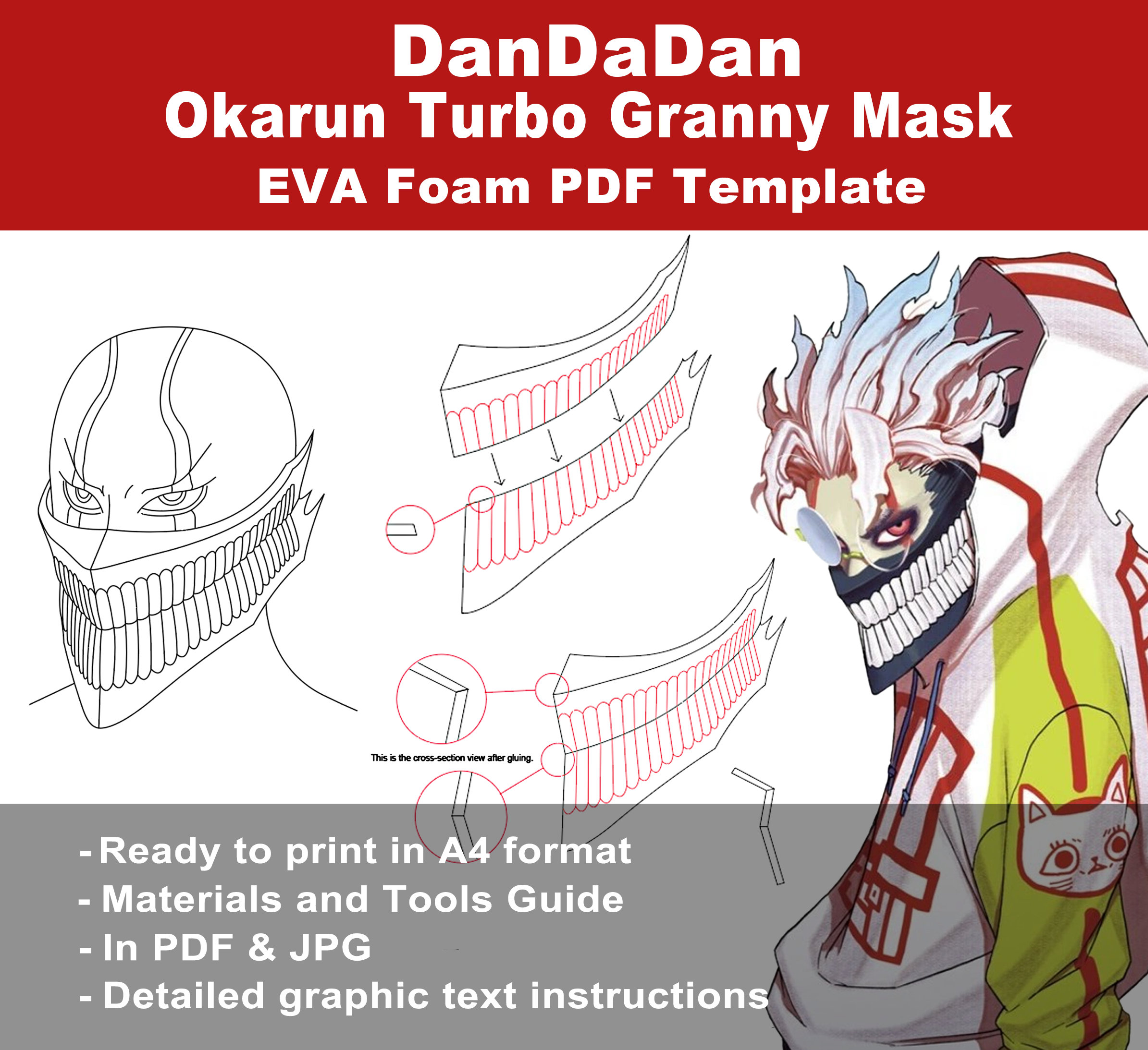 Dandadan Okarun Turbo Granny Mask EVA Foam Template & Pattern - Digital ...