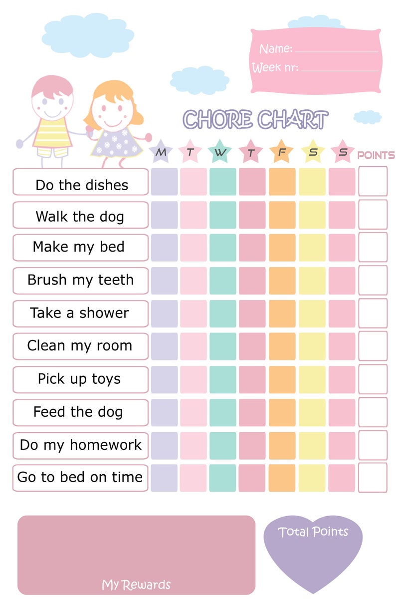 Editable Kids Chore Chart, Kids Responsibility Chart, Kids Learning ...
