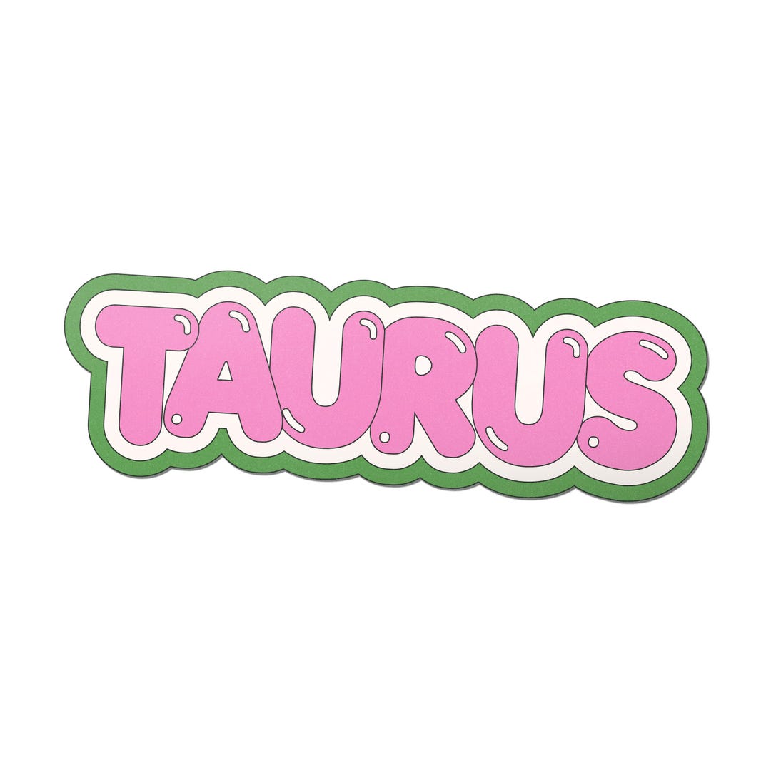 Taurus Zodiac Sticker | Matte or Holographic | Cute, Retro, Typographic ...