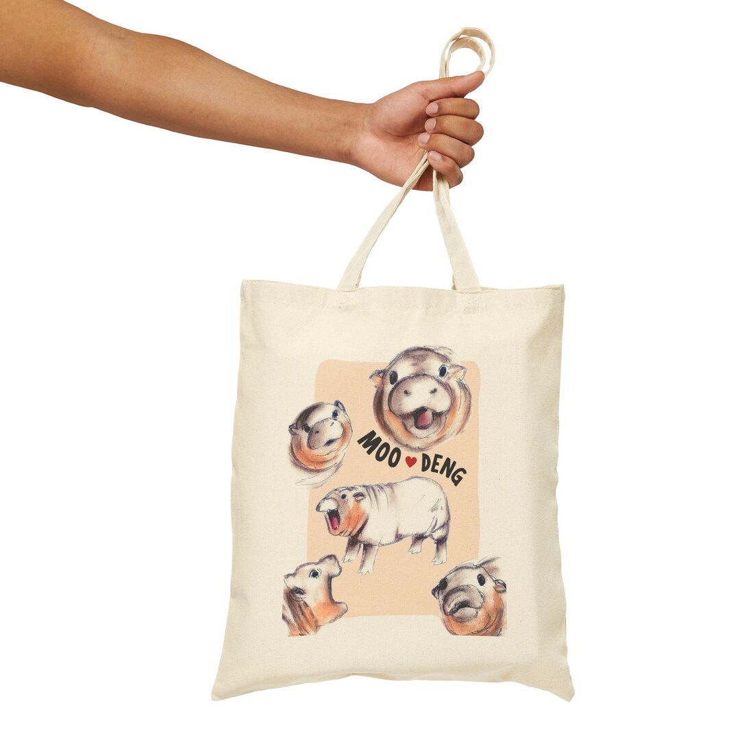 Moo Deng Tote Bag Gift Thailand Zoo Baby Pygmy Hippo Cute Baby Moo Deng ...