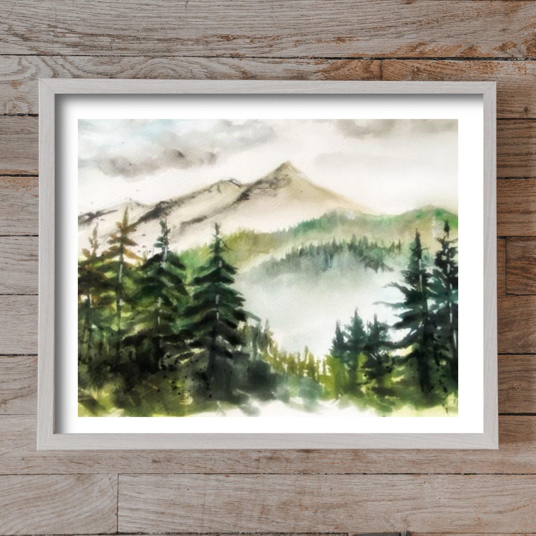 Cabin Art, Cottage Art, Mountain, Pine Tree Art, Nature Landscape ...