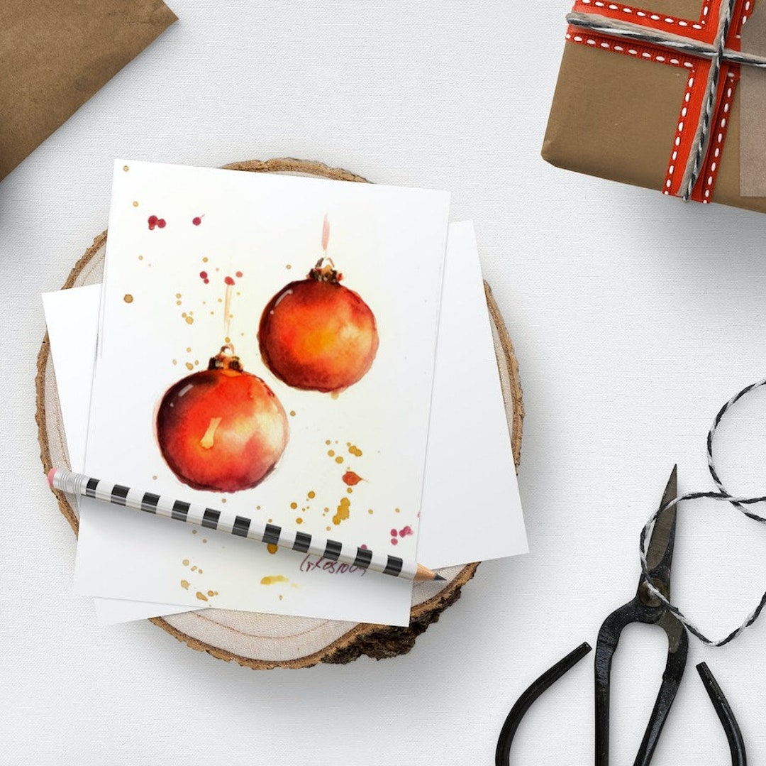 Six Christmas Cards Blank Interior Watercolor Print Christmas - Etsy