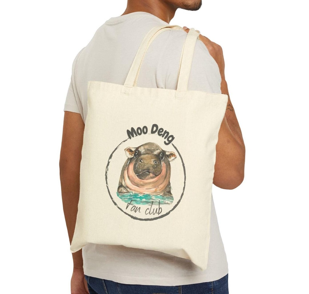 Moo Deng Tote Bag Gift Thailand Zoo Baby Pygmy Hippo Cute Baby Moo Deng ...