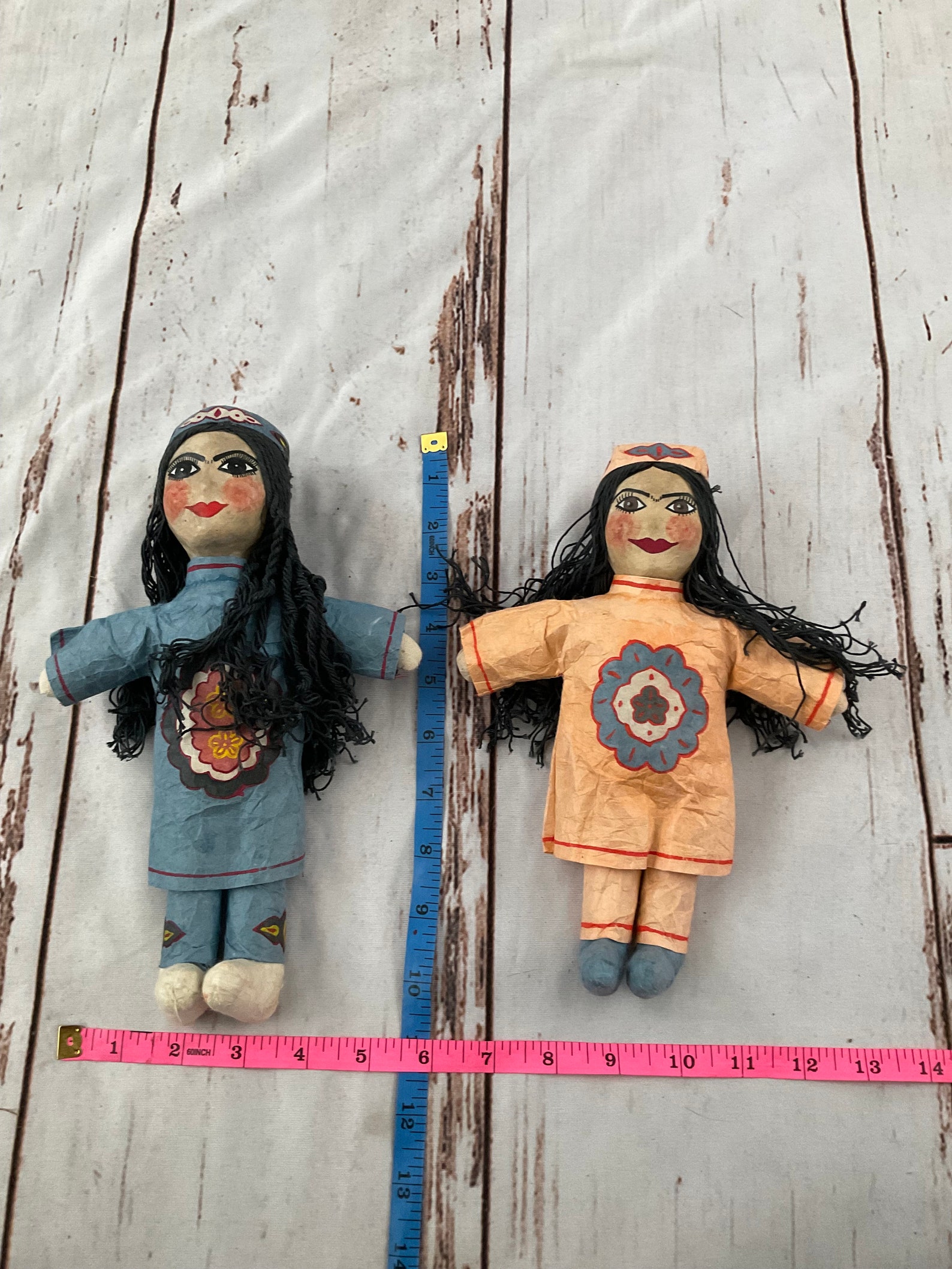 Two Vintage Handmade Paper Mache and String Dolls - Etsy