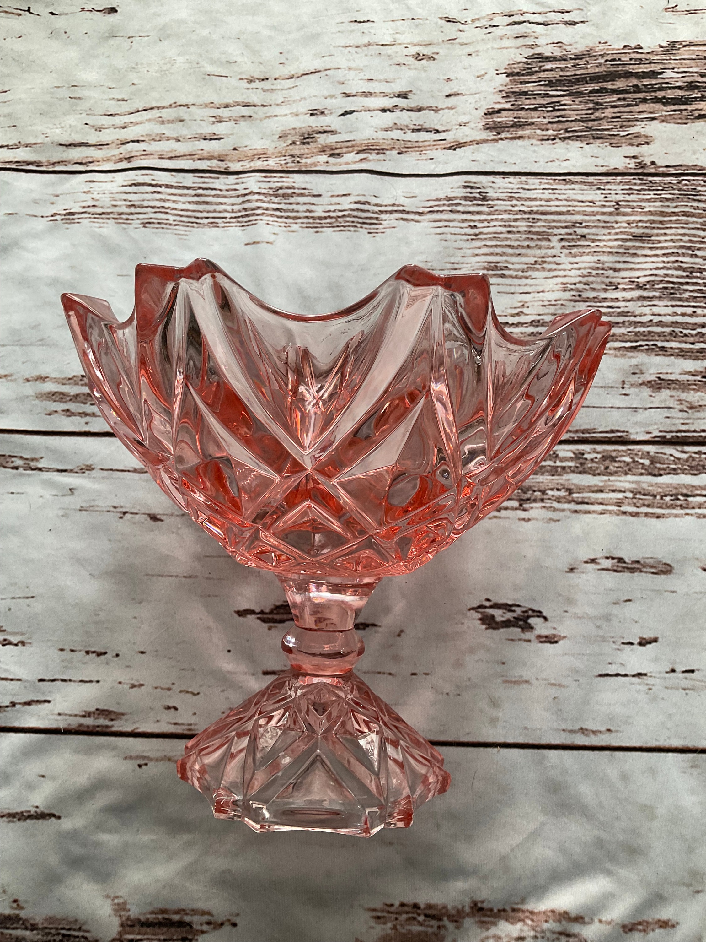 Large Pink Cut Glass Decorative Bowl - Etsy