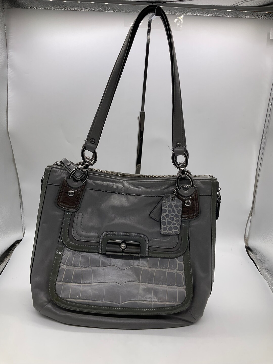 Coach Kristen Spectator Expandable Grey Leather Shoulder Bag - Etsy