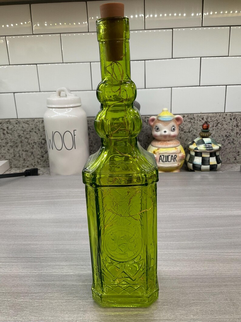Green Embossed Glass Bottle With Fairy Lights - Etsy