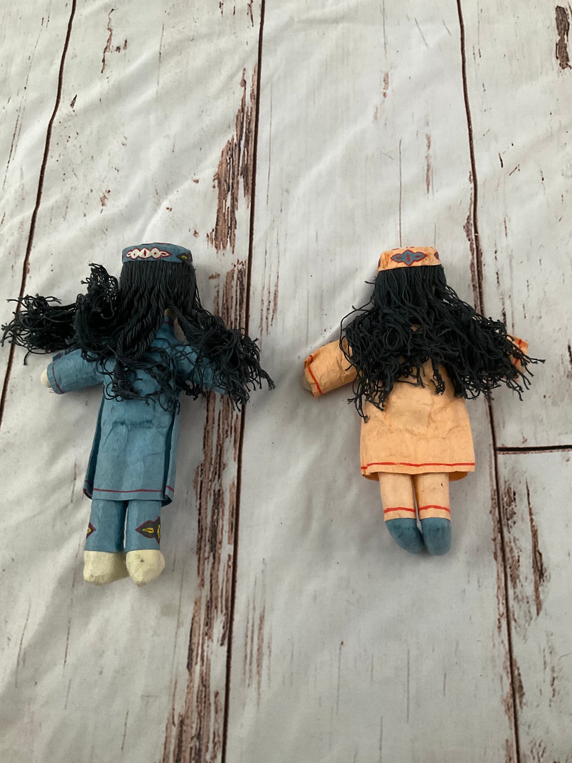Two Vintage Handmade Paper Mache and String Dolls - Etsy