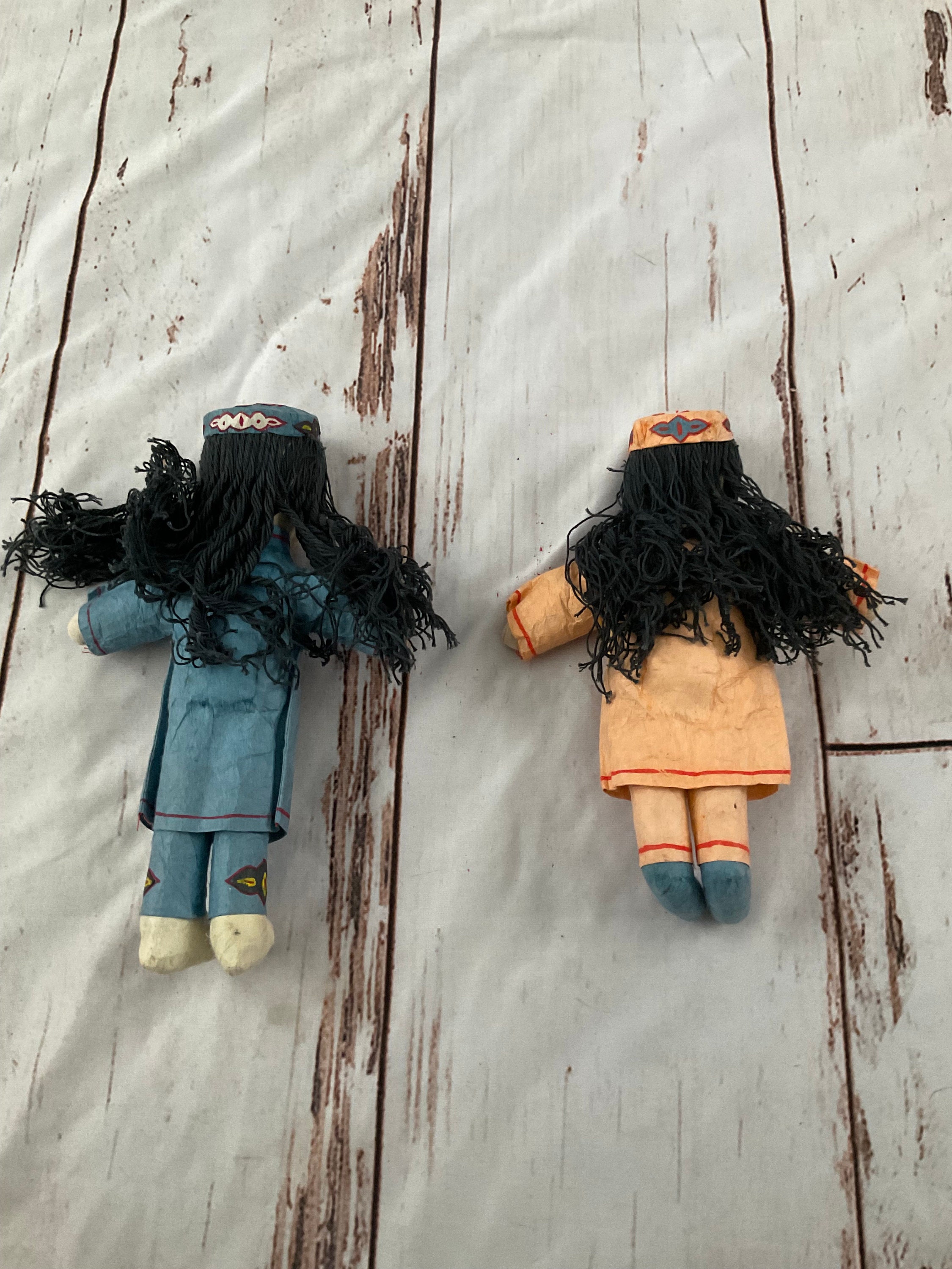Two Vintage Handmade Paper Mache and String Dolls - Etsy