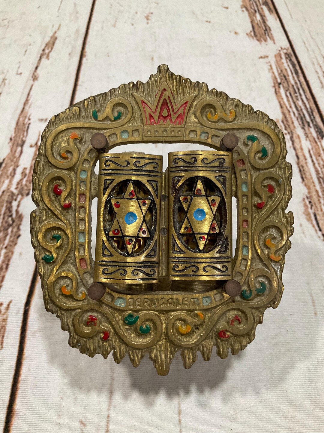 Vintage Wainberg Jewish Standing Heavy Enamel Brass 10 Commandments ...