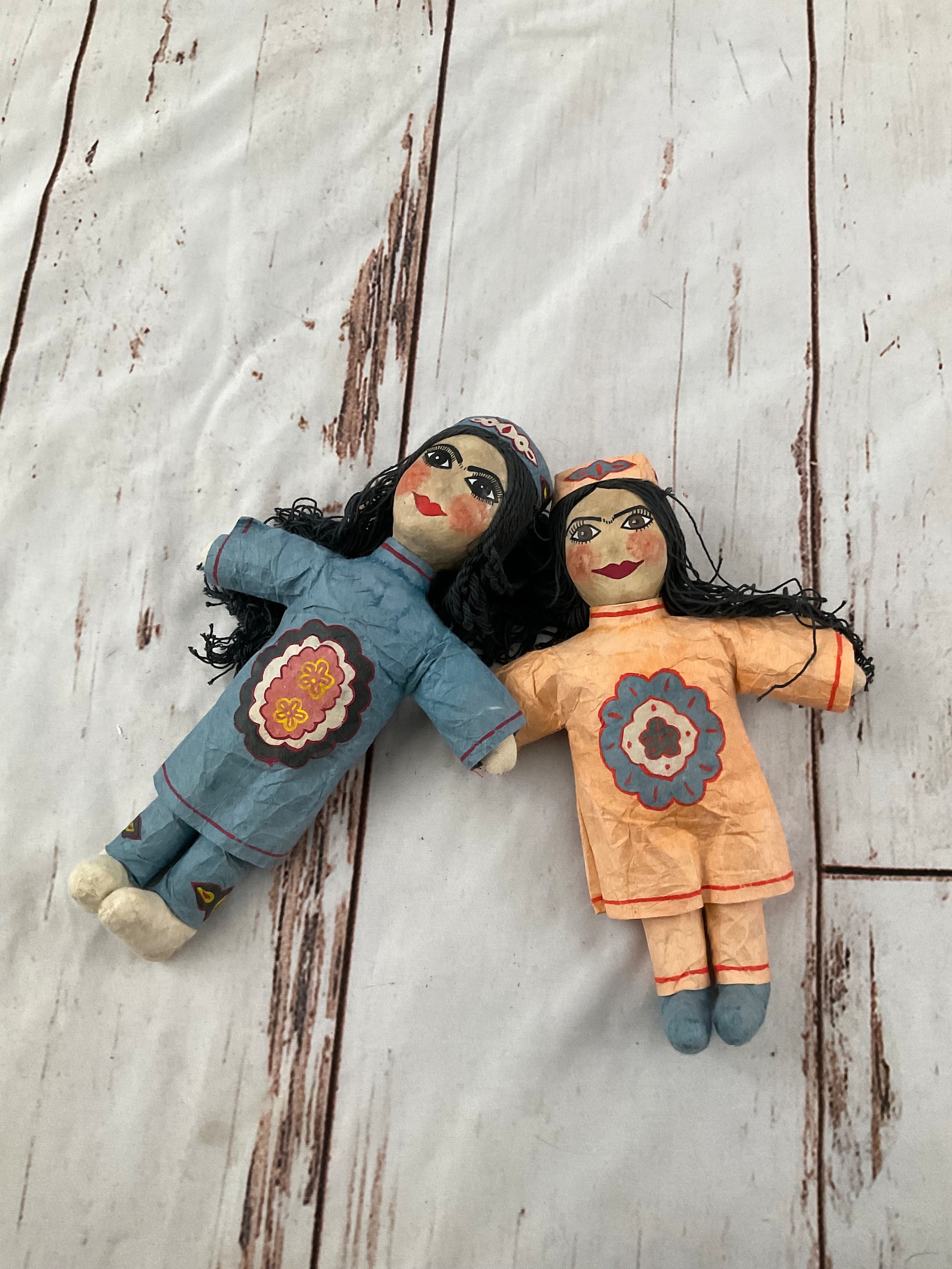 Two Vintage Handmade Paper Mache and String Dolls - Etsy
