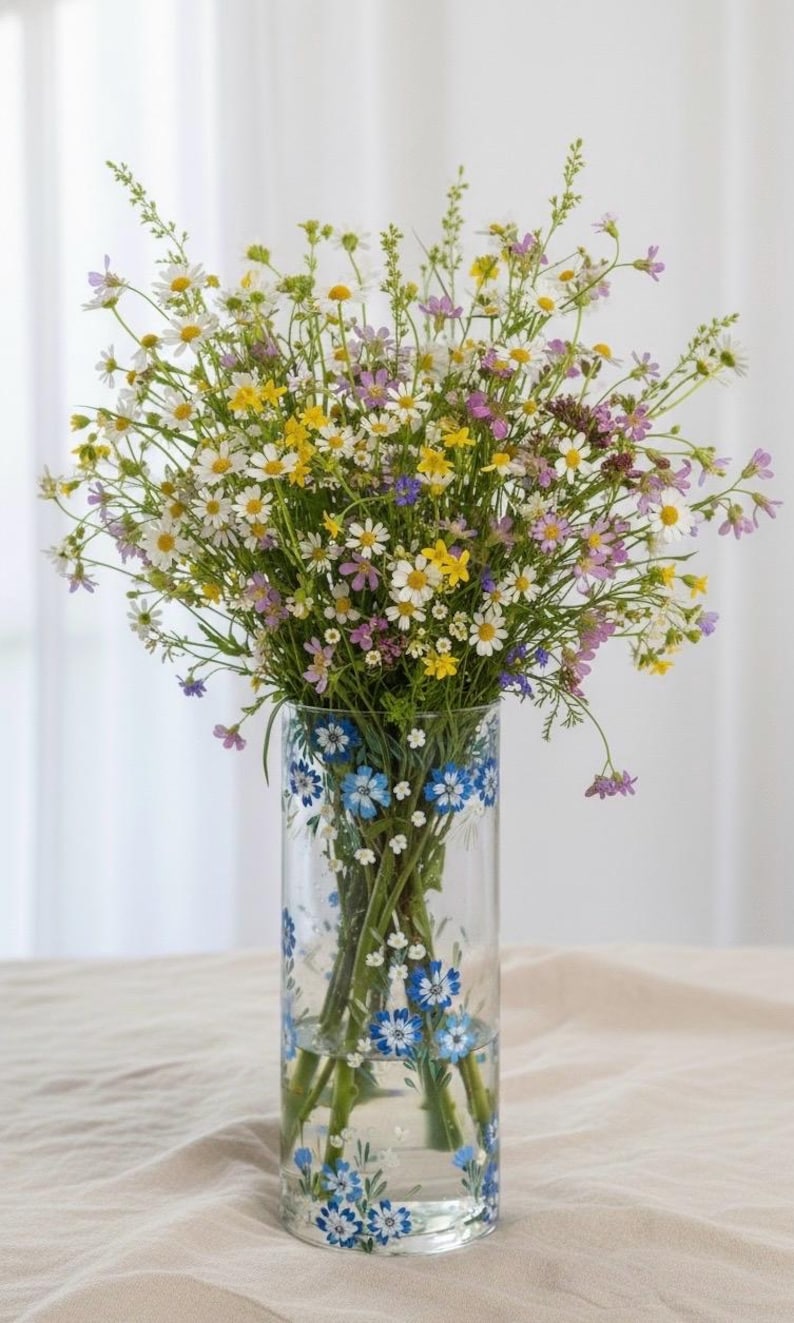 Hand Painted Floral Glass Vase 10" , Flower Glass Vase , Hand Painted ...
