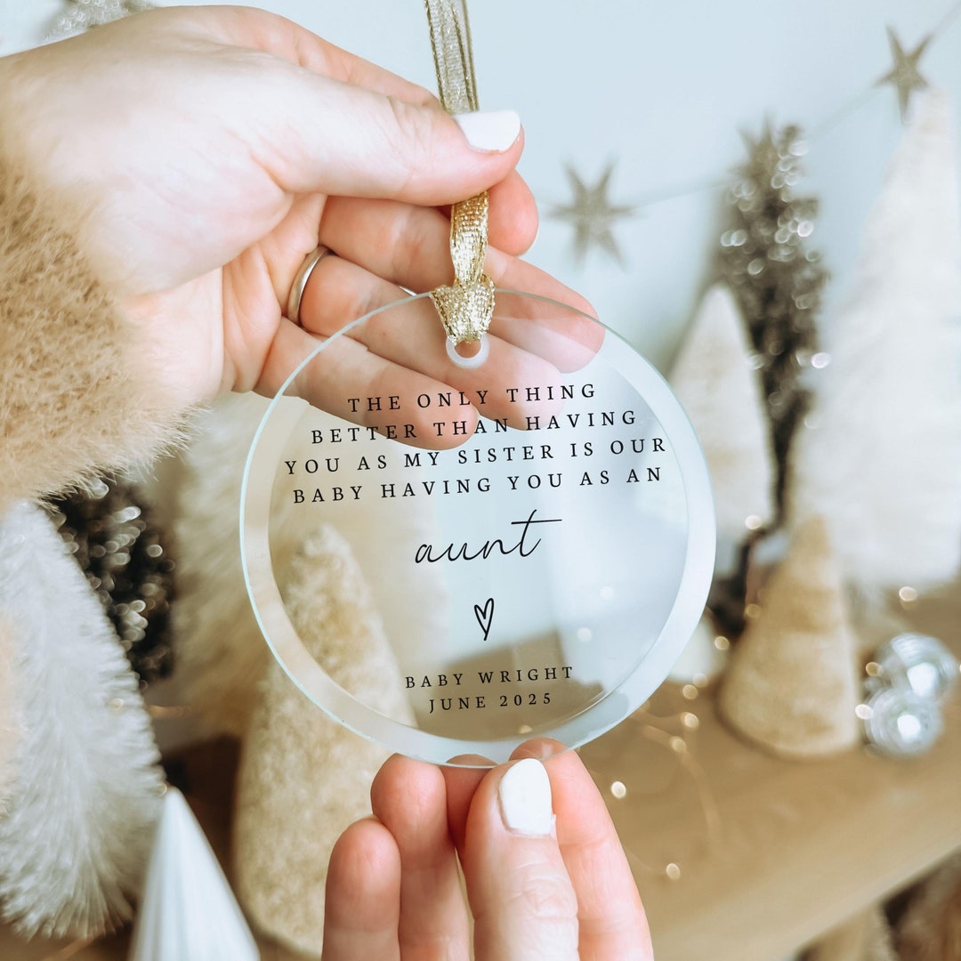Sister Pregnancy Announcement Custom Glass Ornament- Personalized ...
